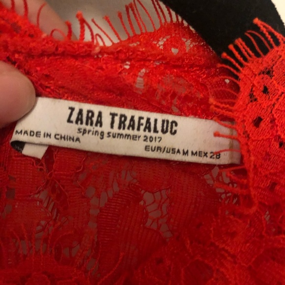 Zara | Tops | Zara Red Lace Sheer Top Sz Medium | Poshmark